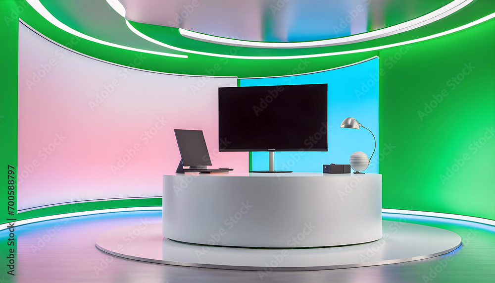 virtual 3D studio television set for color green television background ...