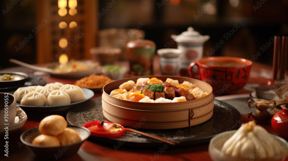 Accessories of Traditional Chinese lunar New Year dinner table, menu ...