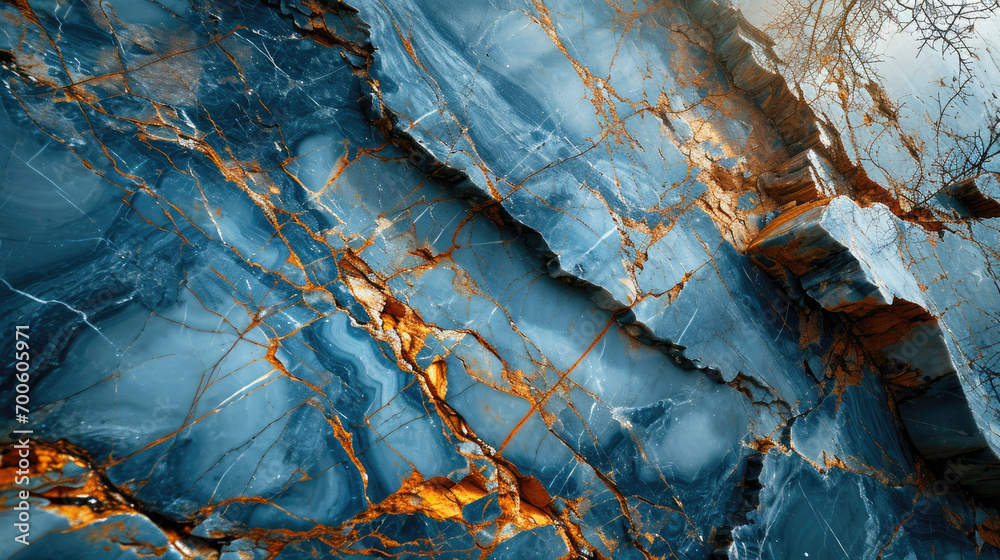 the intricate natural patterns of a blue and brown marble flat surface ...