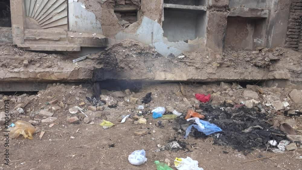 Deprived areas of the city. Corner of the slum area (inner-city slums ...