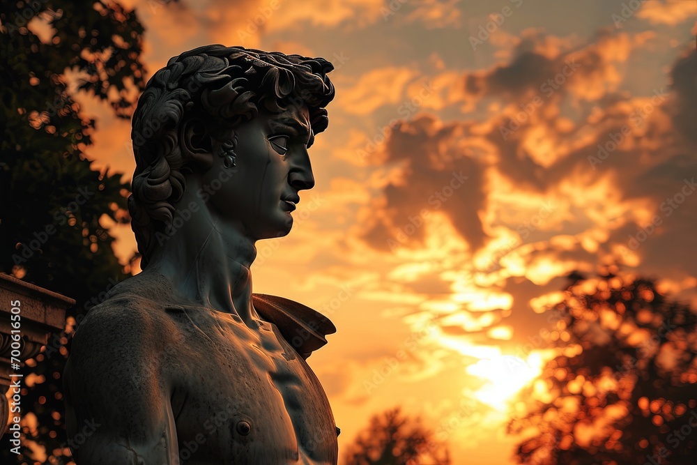 A beautiful stone stoic sculpture, statue of david portraying ...