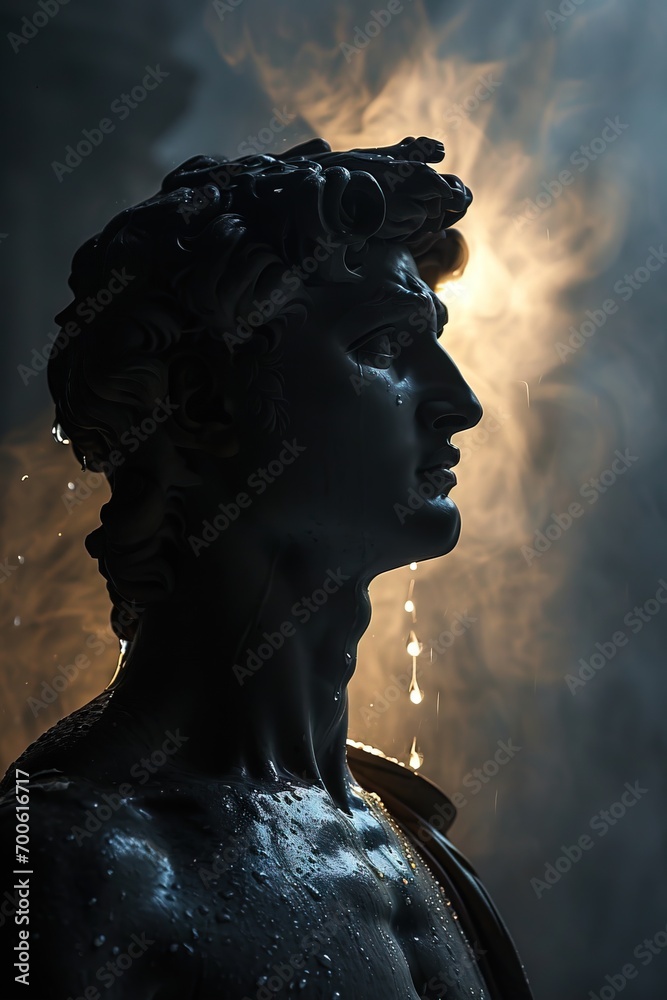 A beautiful stone stoic sculpture, statue of david portraying ...