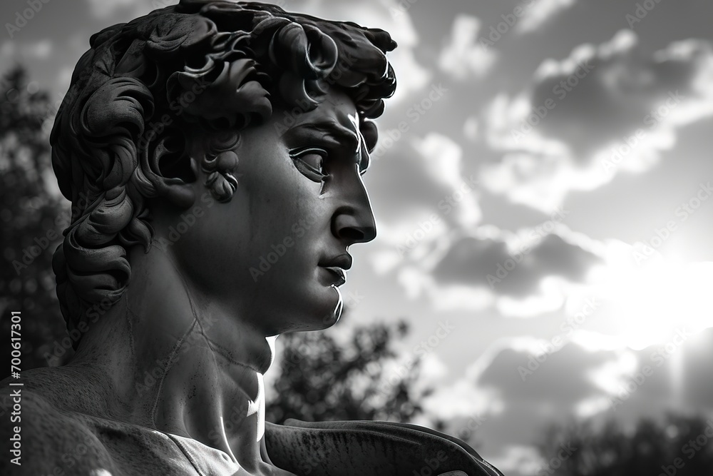 A beautiful stone stoic sculpture, statue of david portraying ...