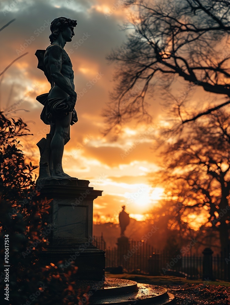 A beautiful stone stoic sculpture, statue of david portraying ...