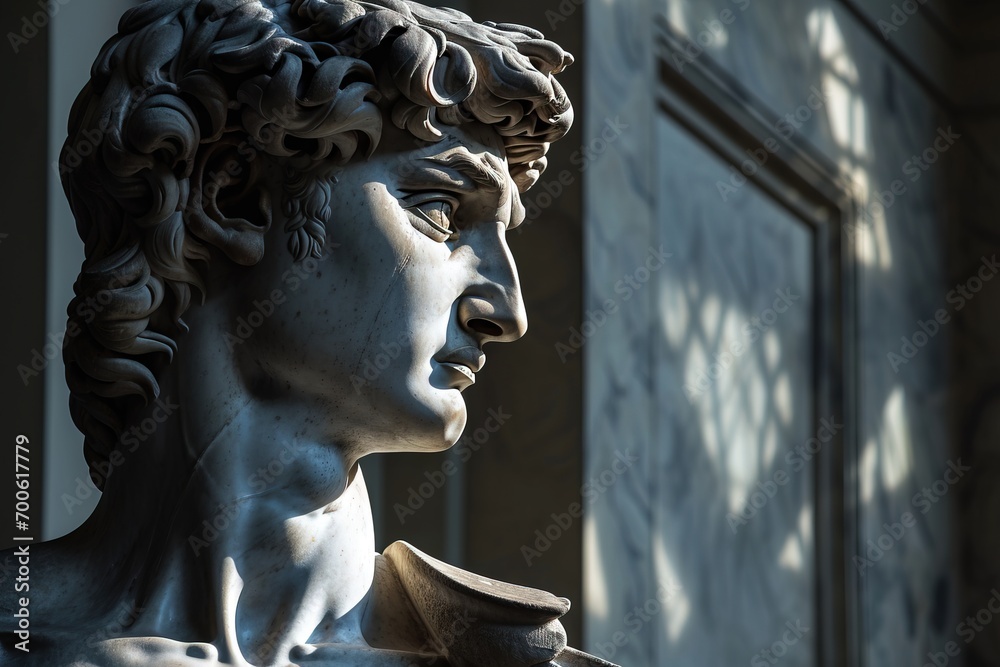 A beautiful stone stoic sculpture, statue of david portraying ...