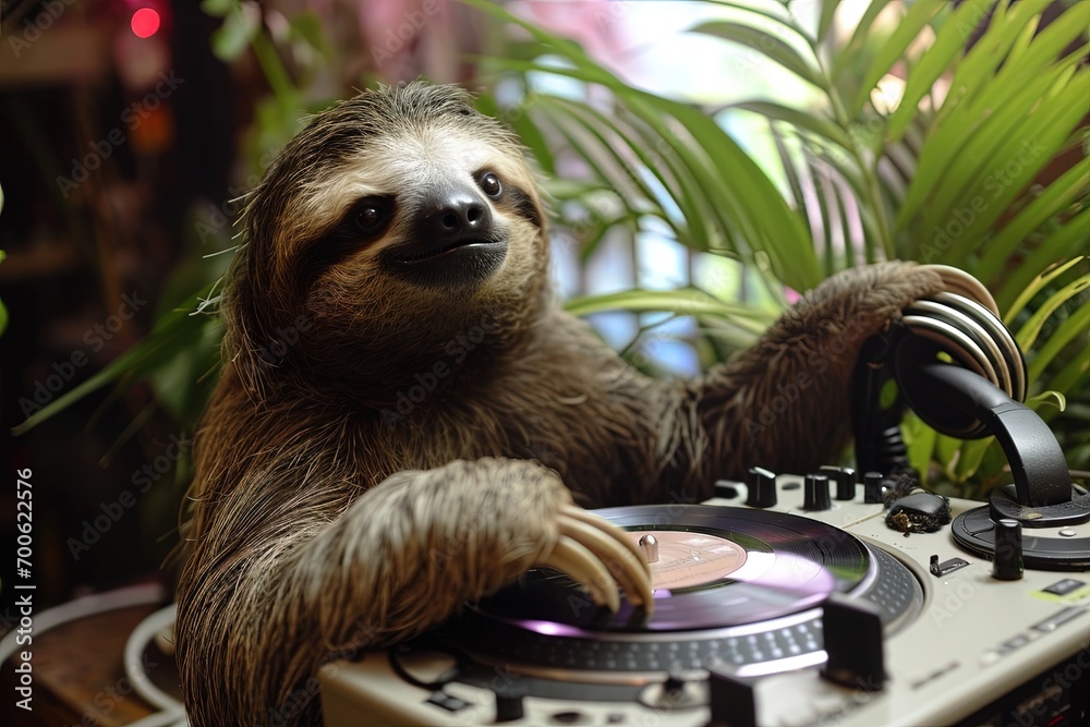 Sloth DJ Spinning Laid-Back Tunes: Imagine a sloth with a turntable ...