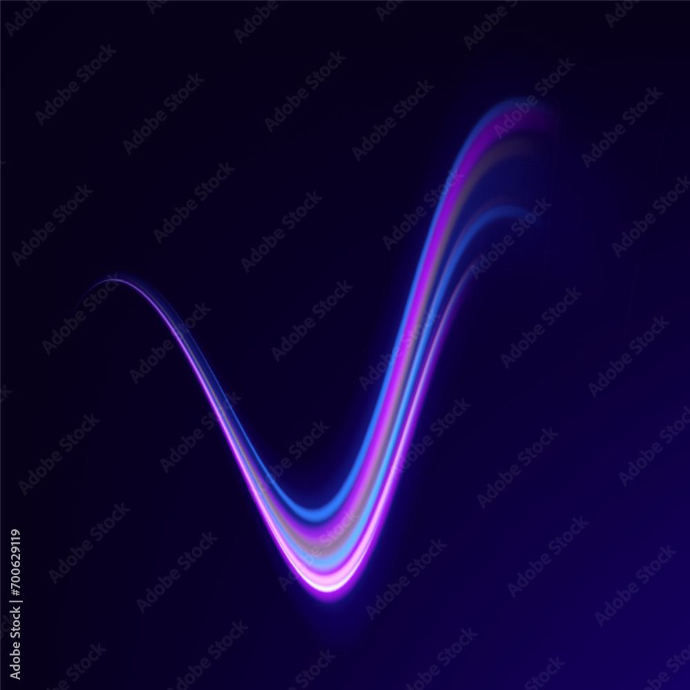Light trail wave effect. Abstract motion lines, glowing headlights and ...