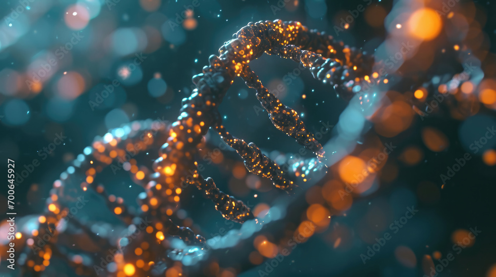 DNA strands under the microscope, with glowing neuronal connections in ...