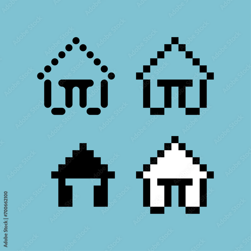 Pixel art outline sets of house icon with variation color item asset ...