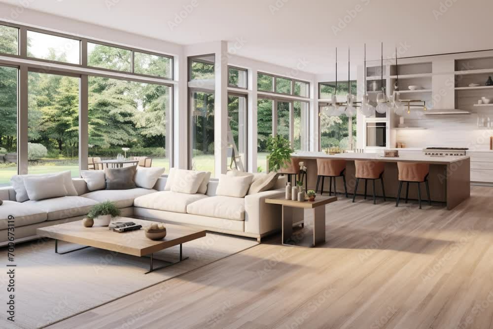 Beautiful living room interior in new luxury home with open concept ...