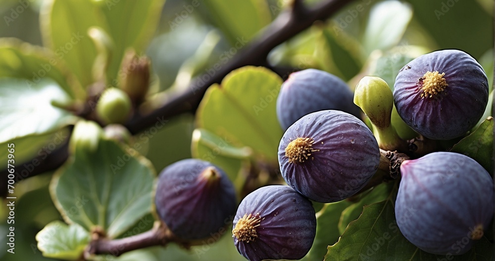 fig A detailed close-up of a fig tree branch laden with plump figs ...