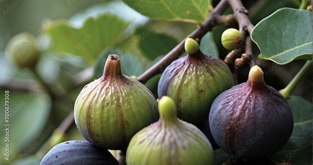 fig Close-up of figs on the verge of ripeness, nestled within the heart ...