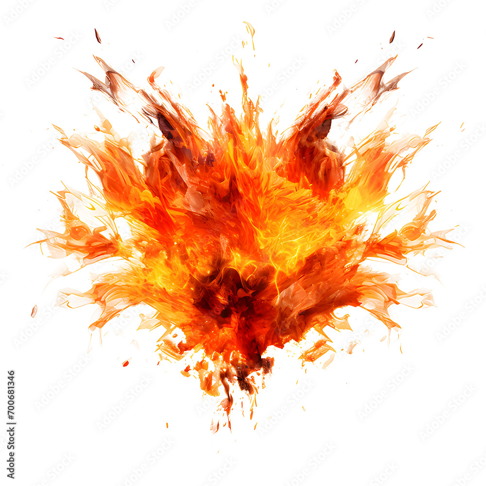 Cloud of fire and smoke caused by an explosion on a png background ...