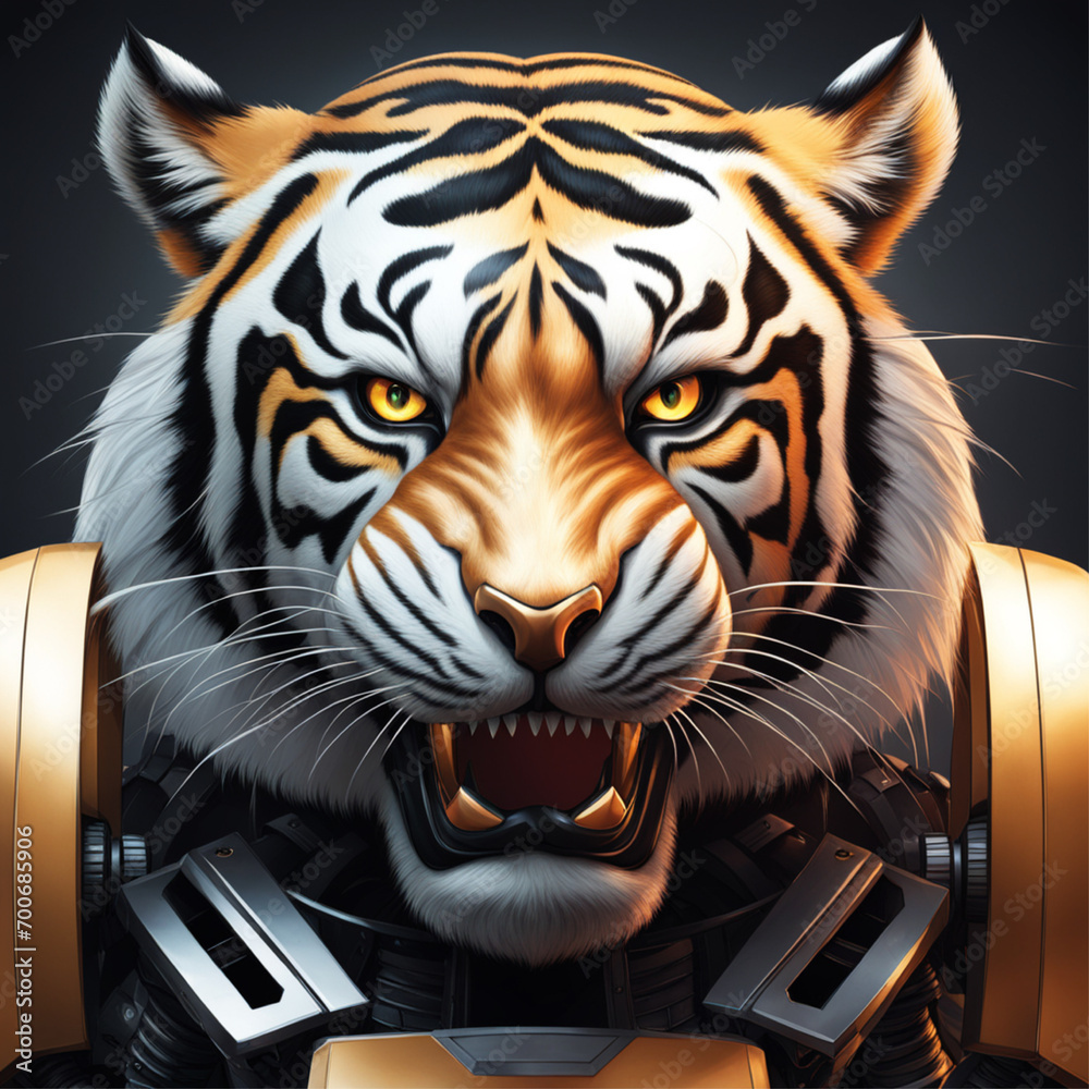 realistic illustration of a tiger robot with a fierce expression Stock ...