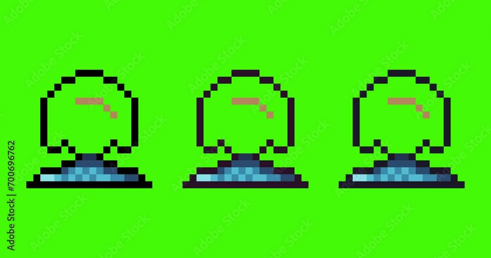 Green screen of female profile, women icon bits pixel slowly appeared ...