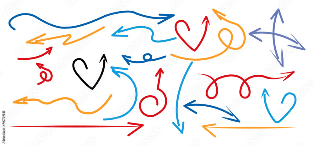 Hand drawn trendy doodles arrow set. Cute comics style arrows ...