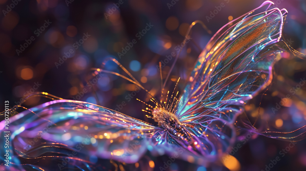 holographic butterfly shapes, connected by subtle, minimalist lines ...