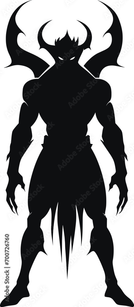 The silhouette of a demon wizard floating majestically, dressed in a ...