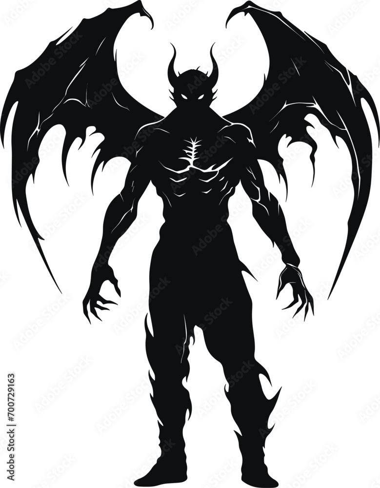 Silhouette bat devil in the human body. Men spirit with bat wing in ...