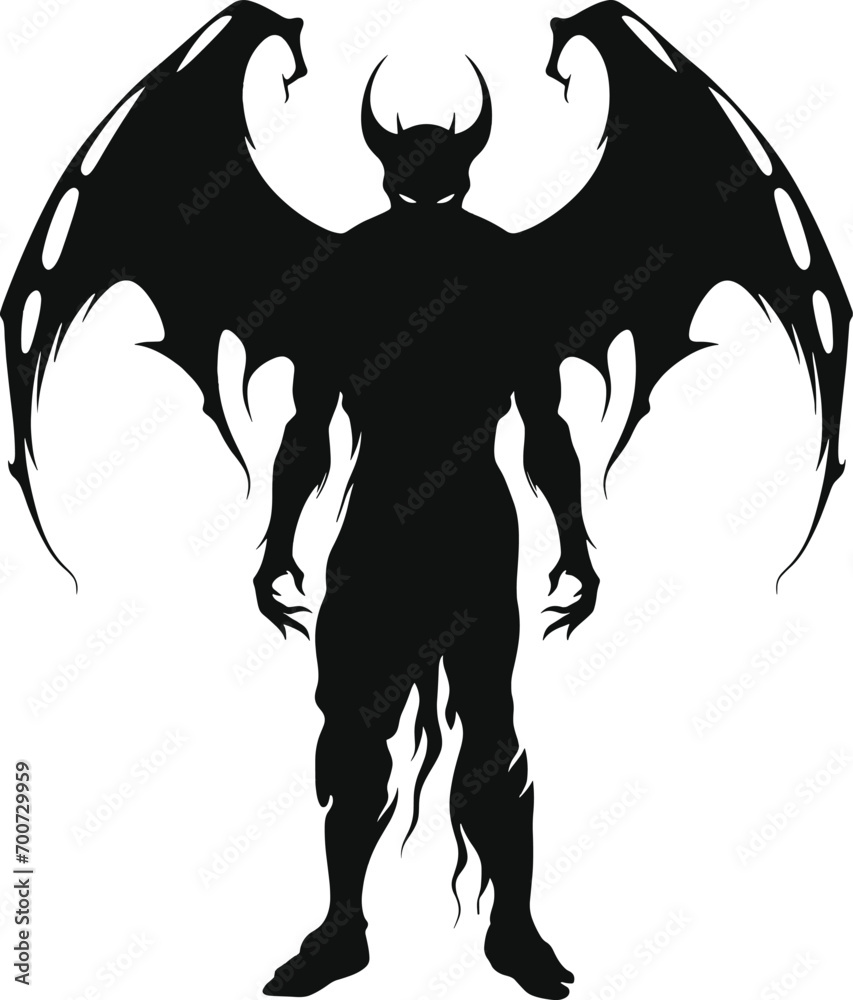 Silhouette bat devil in the human body. Men spirit with bat wing in ...