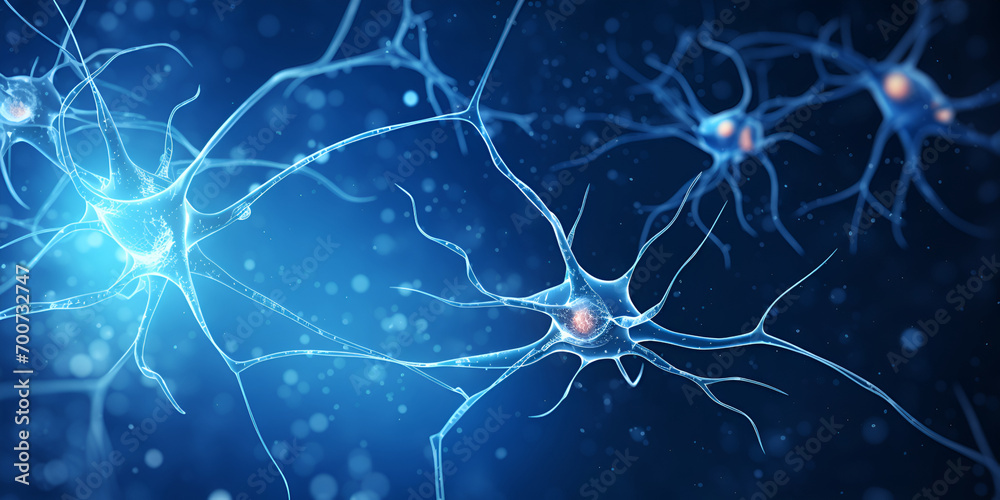 Blue Background Depicts 3d Rendering Of Neuronal Transmission Signals ...