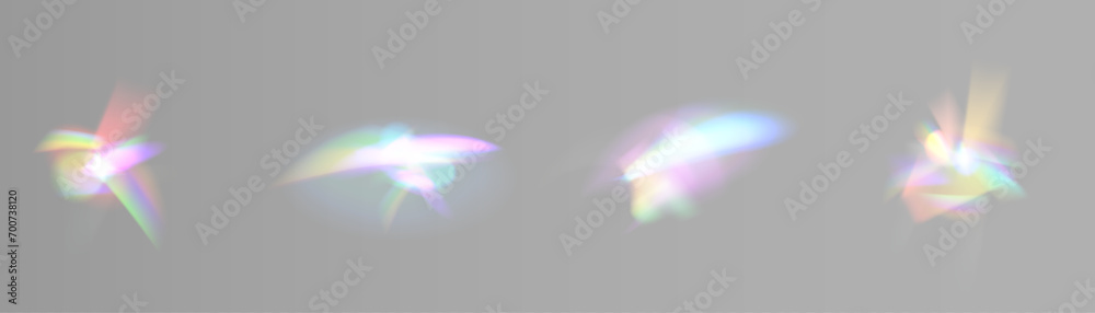 Rainbow light rays, lens flare, reflection effect from crystal, glass ...