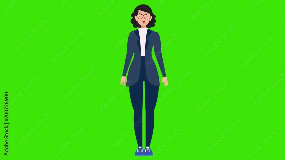 Cartoon animated girl talking on green screen background, women talking ...