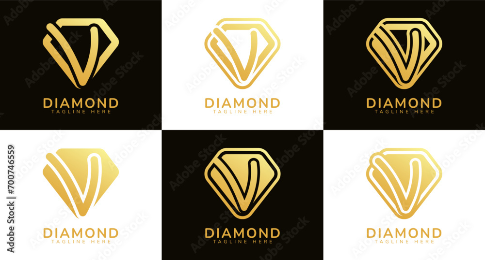Set of diamond logos with initial letter V. These logos combine letters ...
