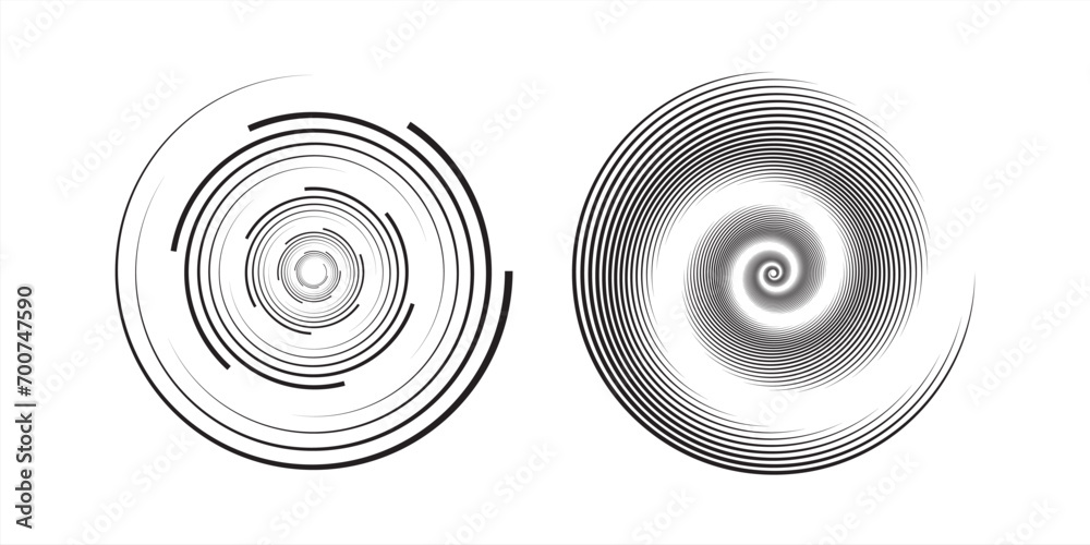 Set elemen spiral , Set of spiral and rotating motion elements, black ...