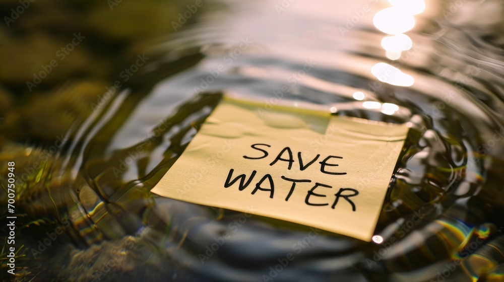 The text SAVE WATER written in a sticky note, sticky note on the water ...