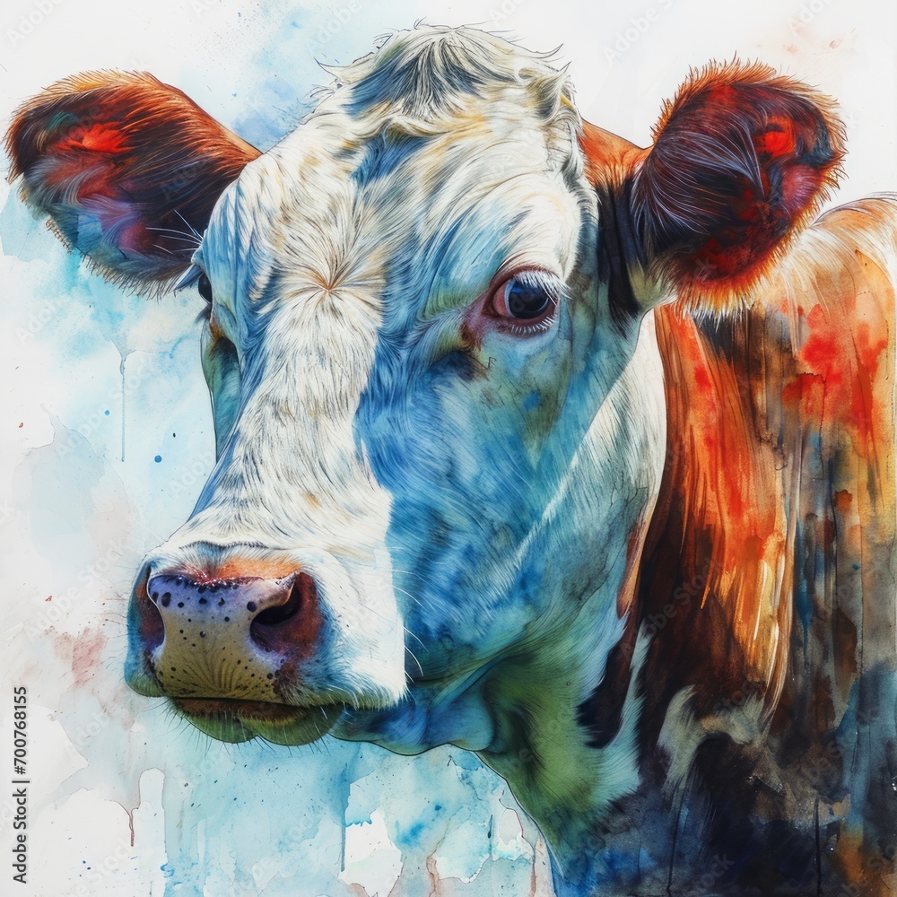 cow, realistic colorful illustration. portrait of cattle, livestock ...