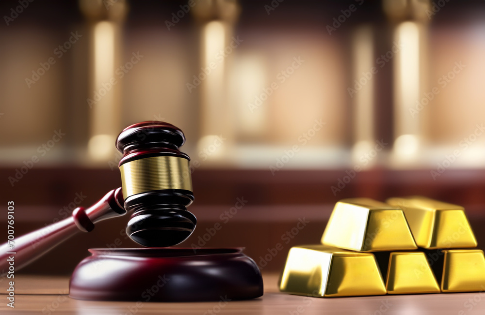 Mallet of judge with Golden bars. Judge hammer and Golden bar in ...