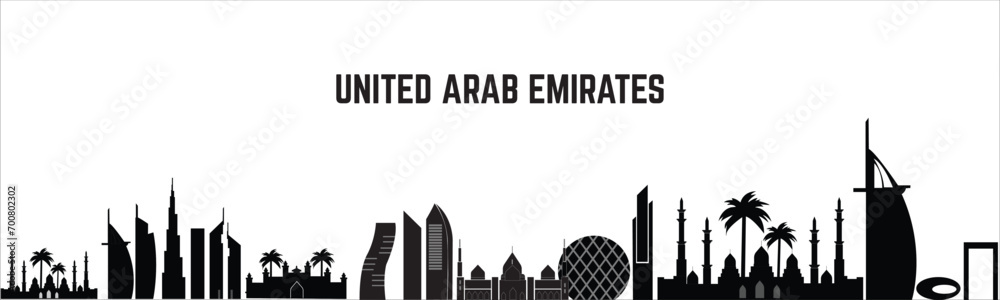 Dubai skyline silhouette, Abu Dhabi tall buildings set of UAE, Dubai ...