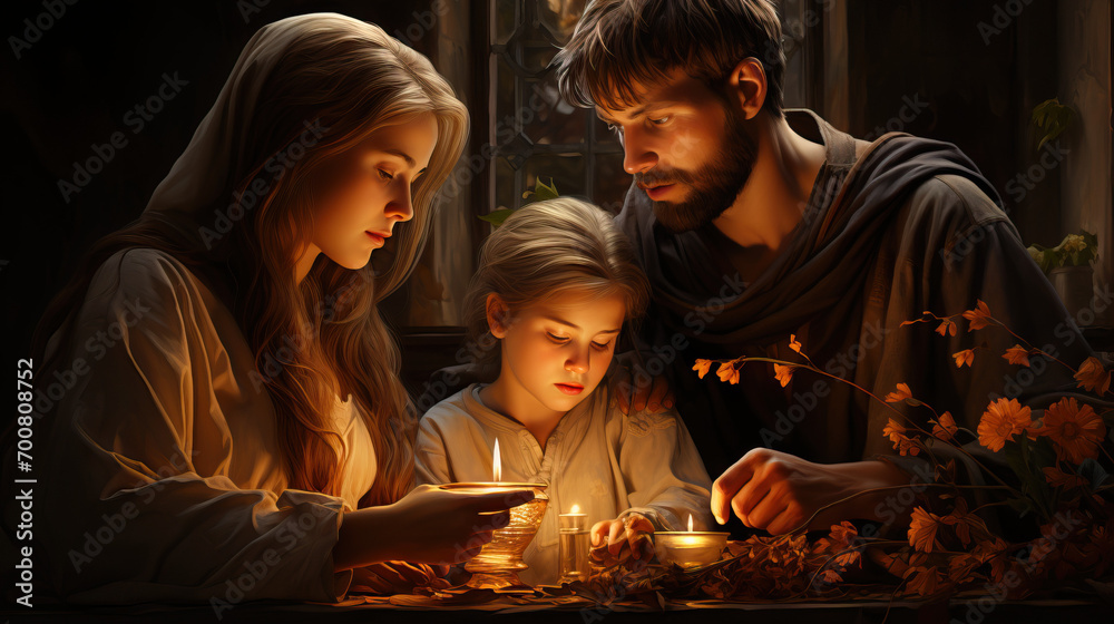 Traditional Catholic Art Representation of the Holy Family, Capturing ...