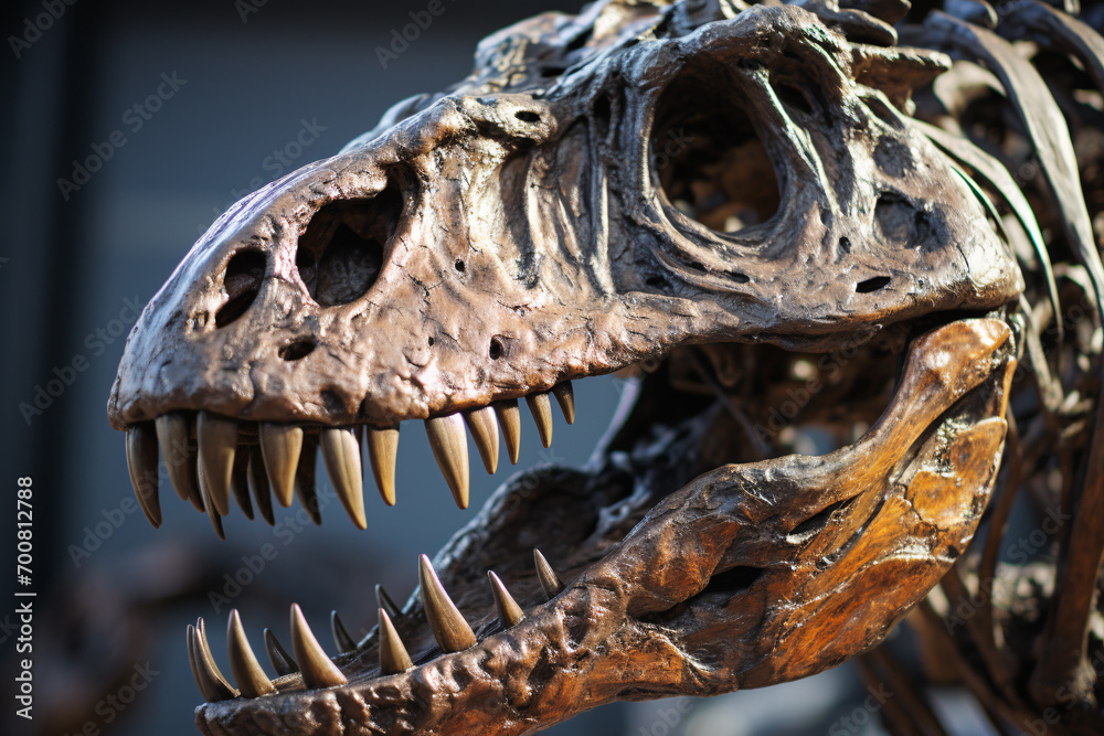 Dinosaur skeleton head on display in museum Stock Photo | Adobe Stock