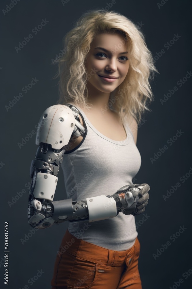 Young girl confidently with technologically advanced prosthetic arm ...