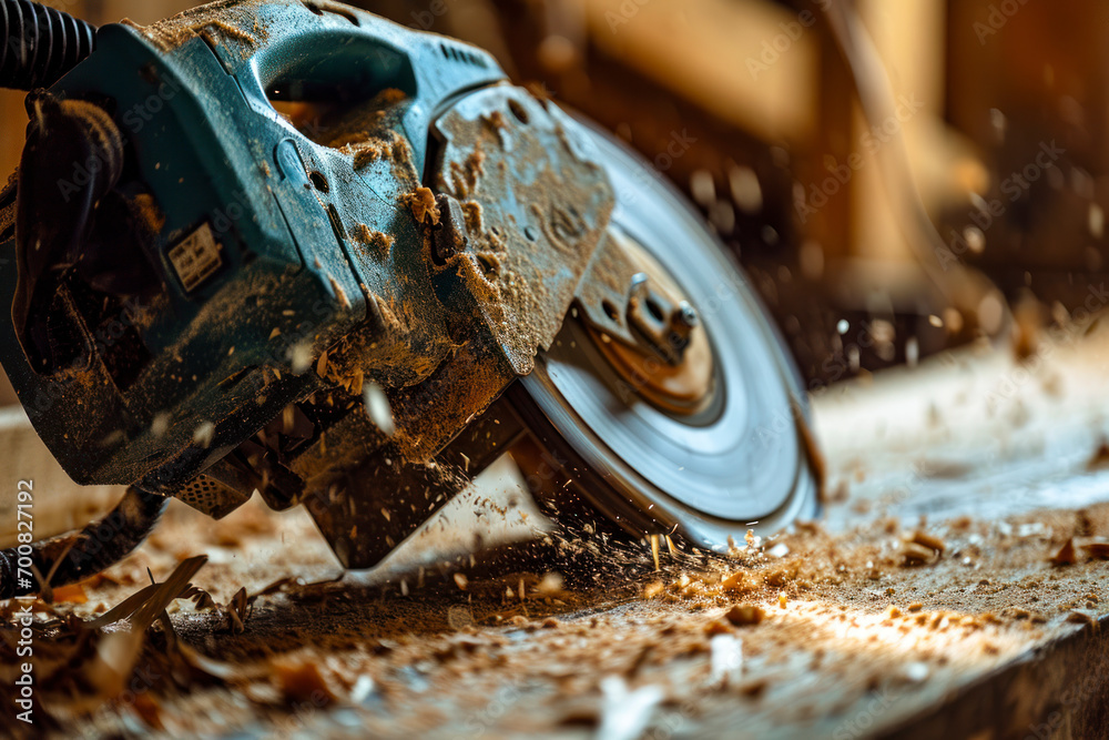 Circular saw with safety focus, an image highlighting a circular saw ...