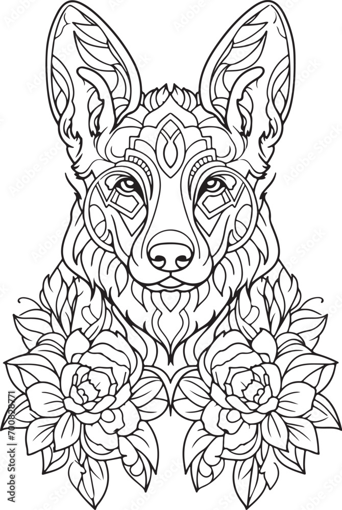 german shepherd mandala coloring page Stock Vector | Adobe Stock