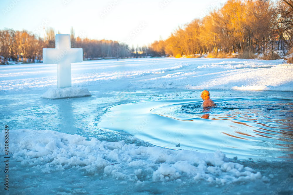Feast of the Baptism of the Lord. The Orthodox rite of bathing in an ...