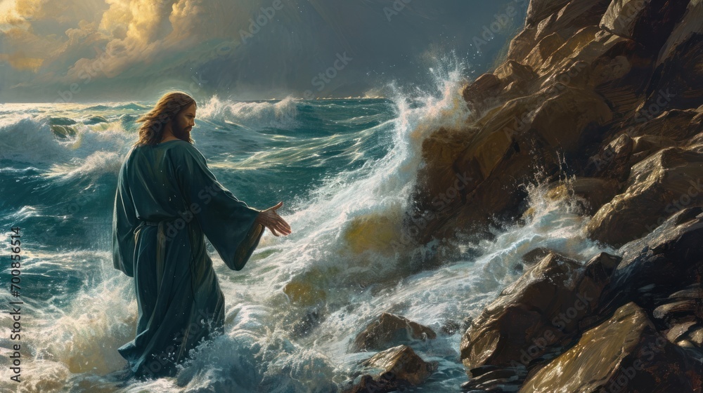 Jesus calming the raging sea, an image of divine control over nature ...