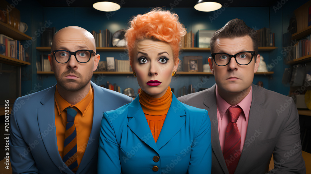 Quirky and eccentric office workers - serious expressions on their ...