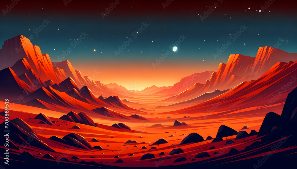 Martian extraterrestrial computer game backdrop Red desert surface with ...