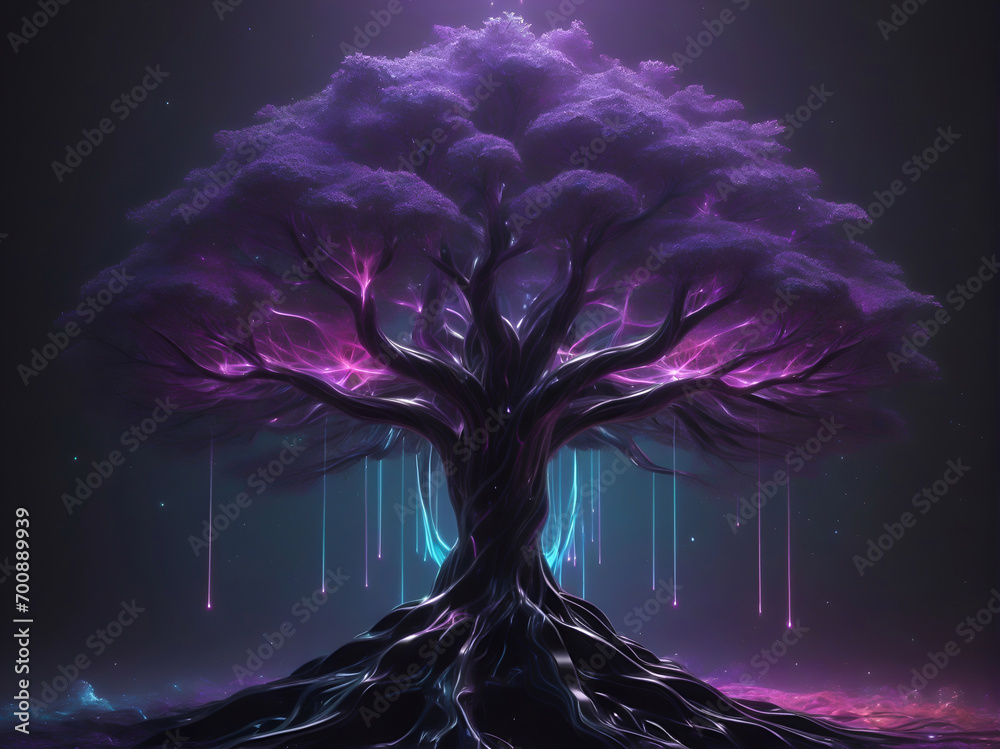 laser tree neon in the space , neon, multiverse in motion merging 2D ...