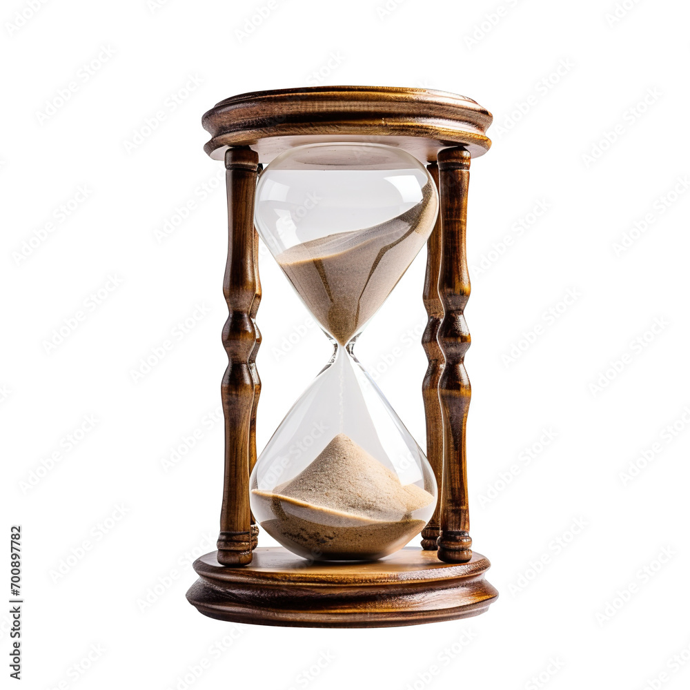Ancient hourglass or sandglass on transparent background, clipping path ...