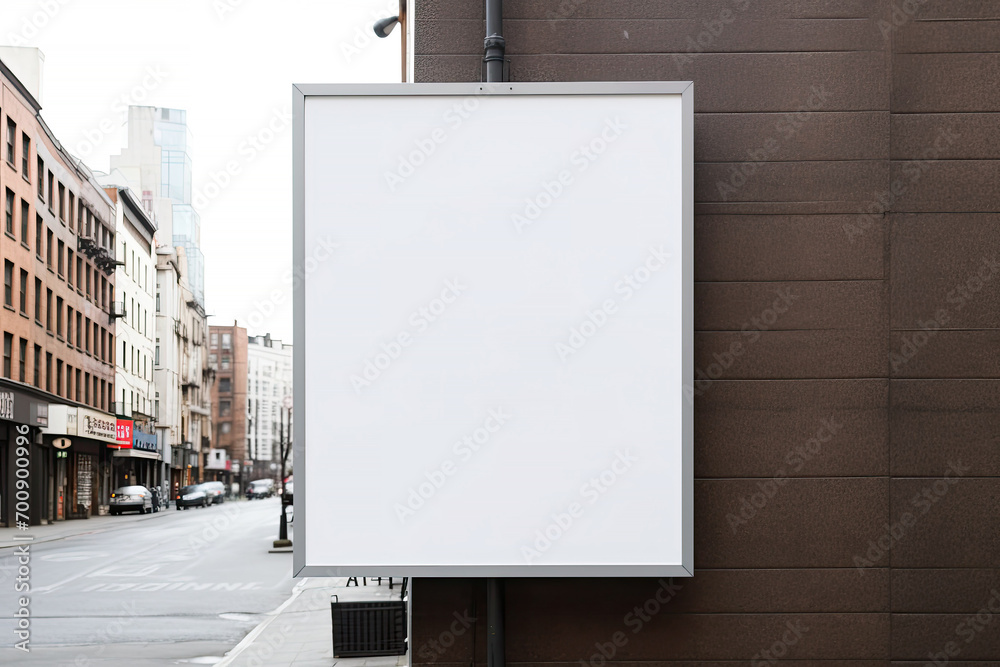 White Blank store signage or poster banner for mock up. Empty signboard ...