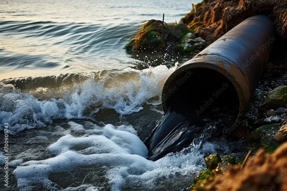Discharge of waste through a pipe directly into water, water pollution ...