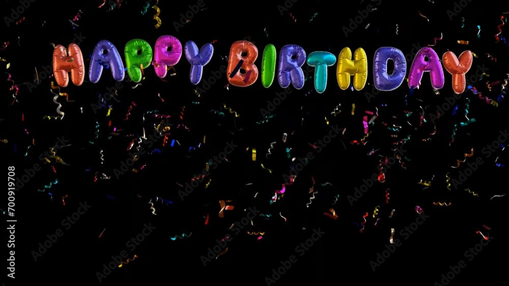 Vidéo Stock Happy Birthday text and colorful confettis animation. Alpha ...