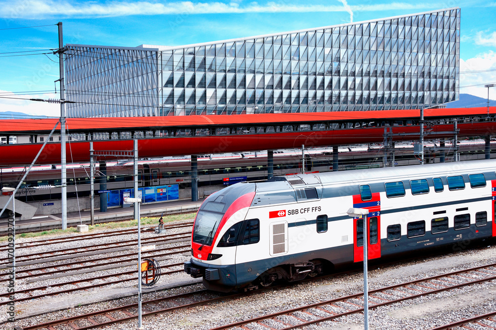 Geneva, Switzerland, Europe - Stadler KISS Swiss - Electric multiple unit train at Geneve ...