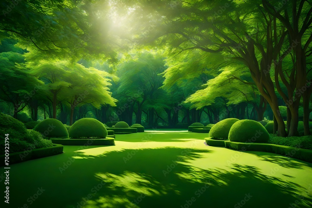 Nature of green park in garden at summer. Natural green leaves plants ...