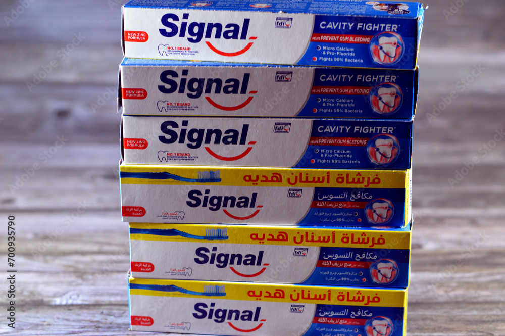 Cairo, Egypt, December 25 2023: Signal toothpaste cavity fighter, oral ...